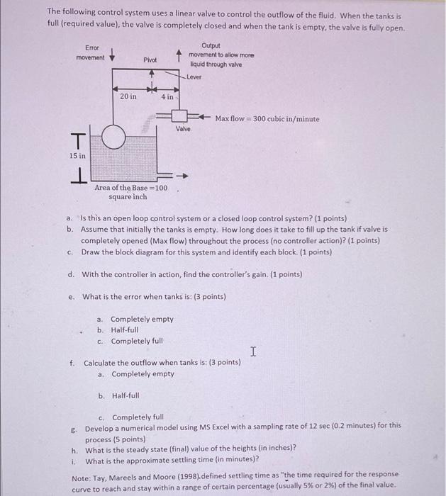 Solved The following control system uses a linear valve to | Chegg.com