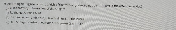 Solved 9. According to Eugene Ferraro, which of the | Chegg.com