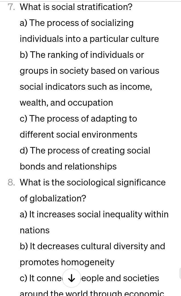 Solved What is social stratification?a) ﻿The process of | Chegg.com
