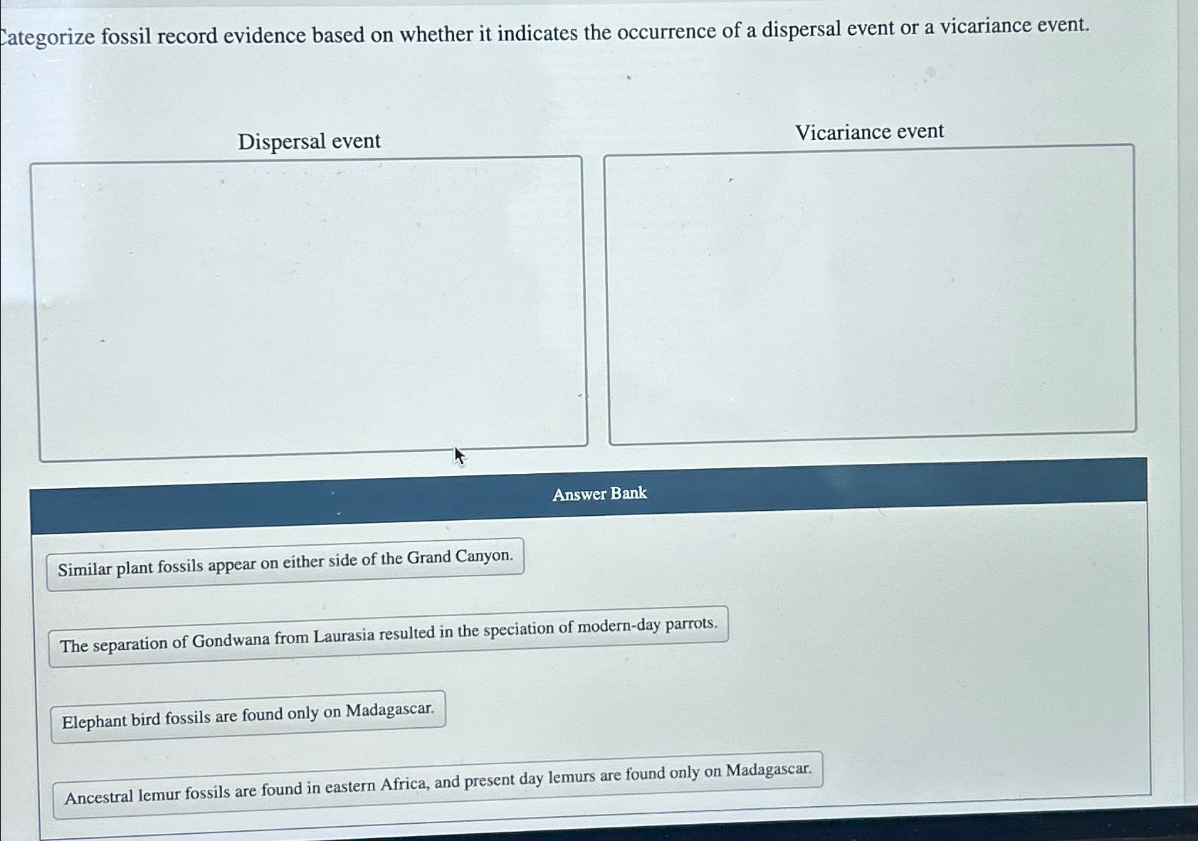 Solved Categorize fossil record evidence based on whether it | Chegg.com
