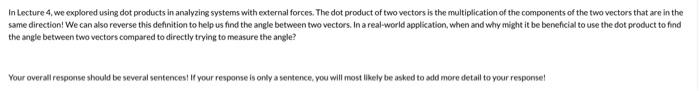 Solved In Lecture 4, we explored using dot products in | Chegg.com