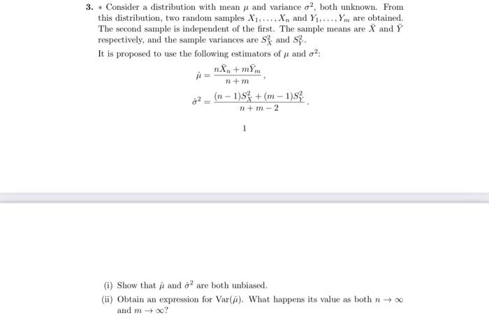 Solved 3. * Consider a distribution with mean μ and variance | Chegg.com
