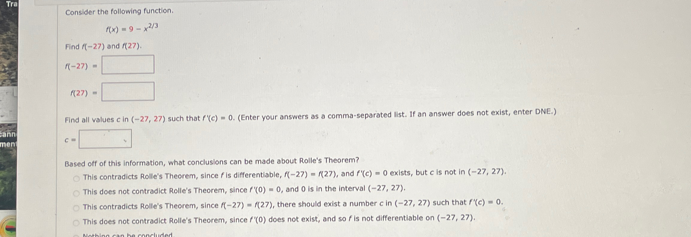 Solved TraConsider the following function.f(x)=9-x23Find | Chegg.com