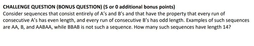 Solved CHALLENGE QUESTION (BONUS QUESTION) (5 or 0 | Chegg.com
