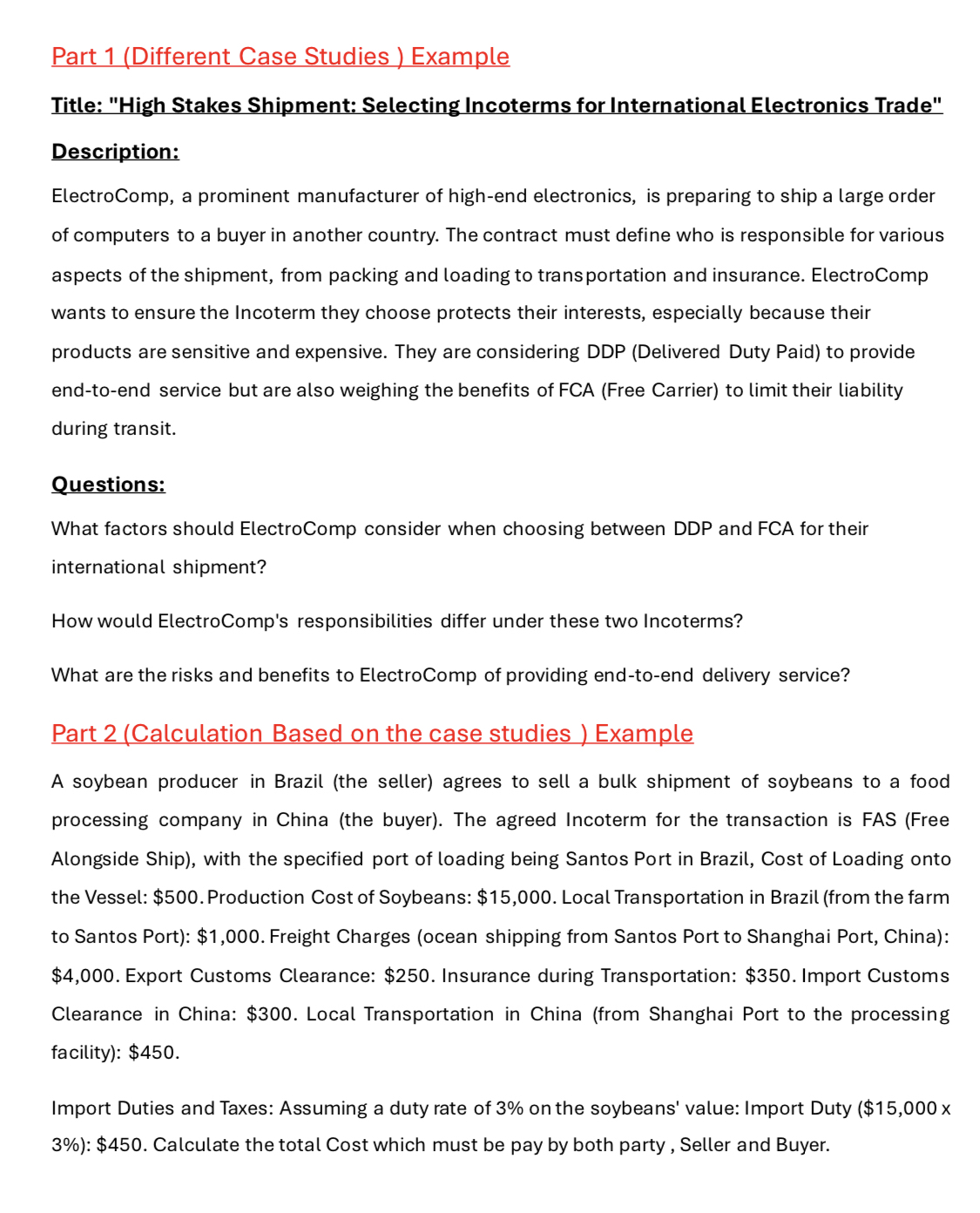 Part 1 (Different Case Studies) ﻿ExampleTitle: "High | Chegg.com