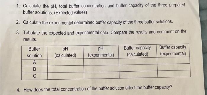 Solved Calculations and preparation:1. Calcuiate the pH, | Chegg.com