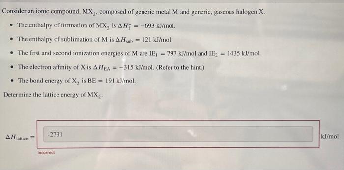 Solved Consider an ionic compound, MX2, composed of generic | Chegg.com