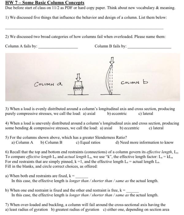 Solved HW 7 - Some Basic Column Concepts Due before start of | Chegg.com