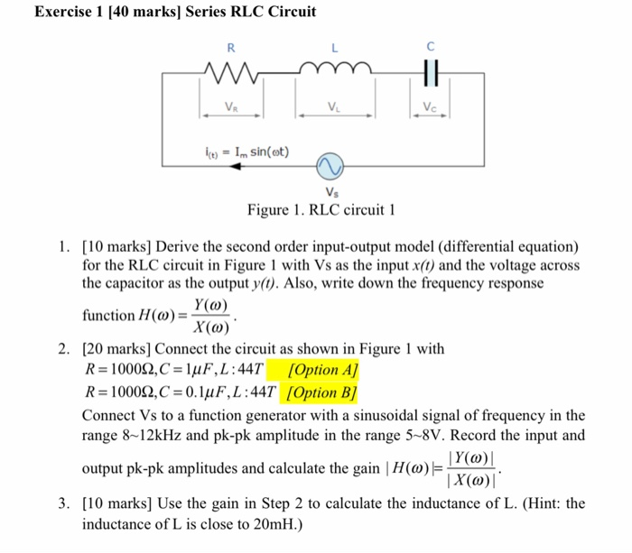 Solved Exercise 1 [40 marks] Series RLC Circuit R VR V. Vc | Chegg.com
