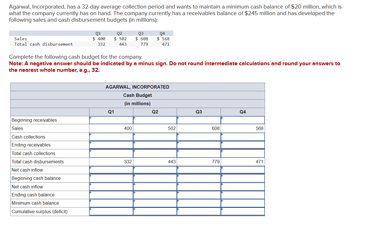 Solved Agarwal, Incorporated, has a 32-day average | Chegg.com