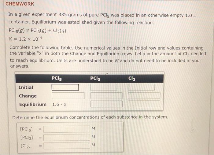 Solved In a given experiment 335 grams of pure PCl5 was | Chegg.com