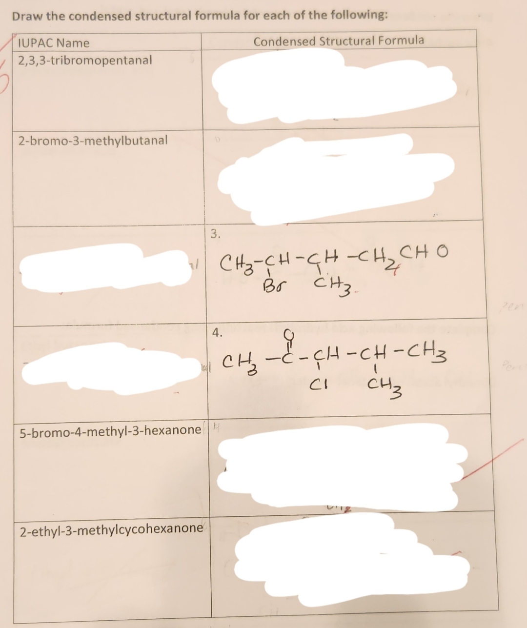 Solved Draw the condensed structural formula for each of the | Chegg.com