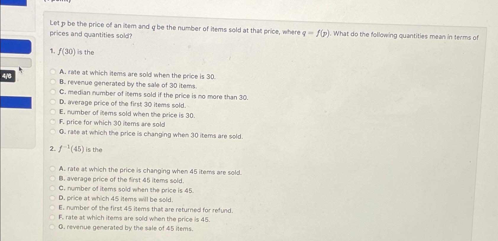 Solved Let p ﻿be the price of an item and q ﻿be the number | Chegg.com