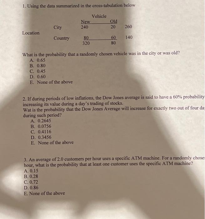 Solved 1. Using the data summarized in the cross-tabulation | Chegg.com