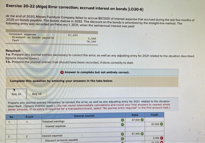Solved Exercise 20-22 (Algo) Error correction; accrued | Chegg.com