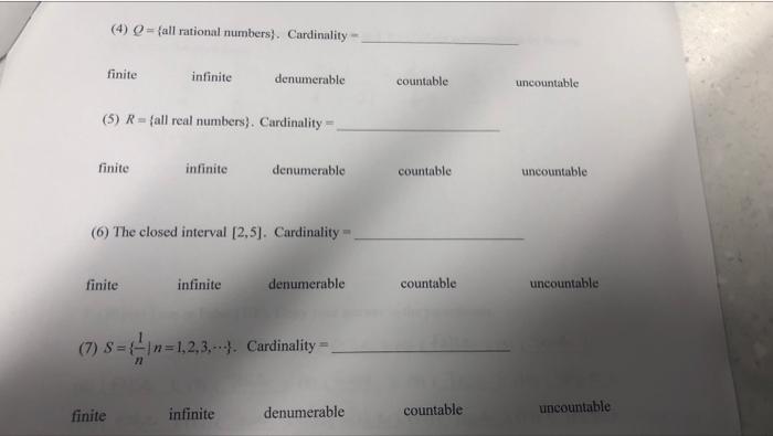 Solved Determine if each of the following sets is finite, | Chegg.com