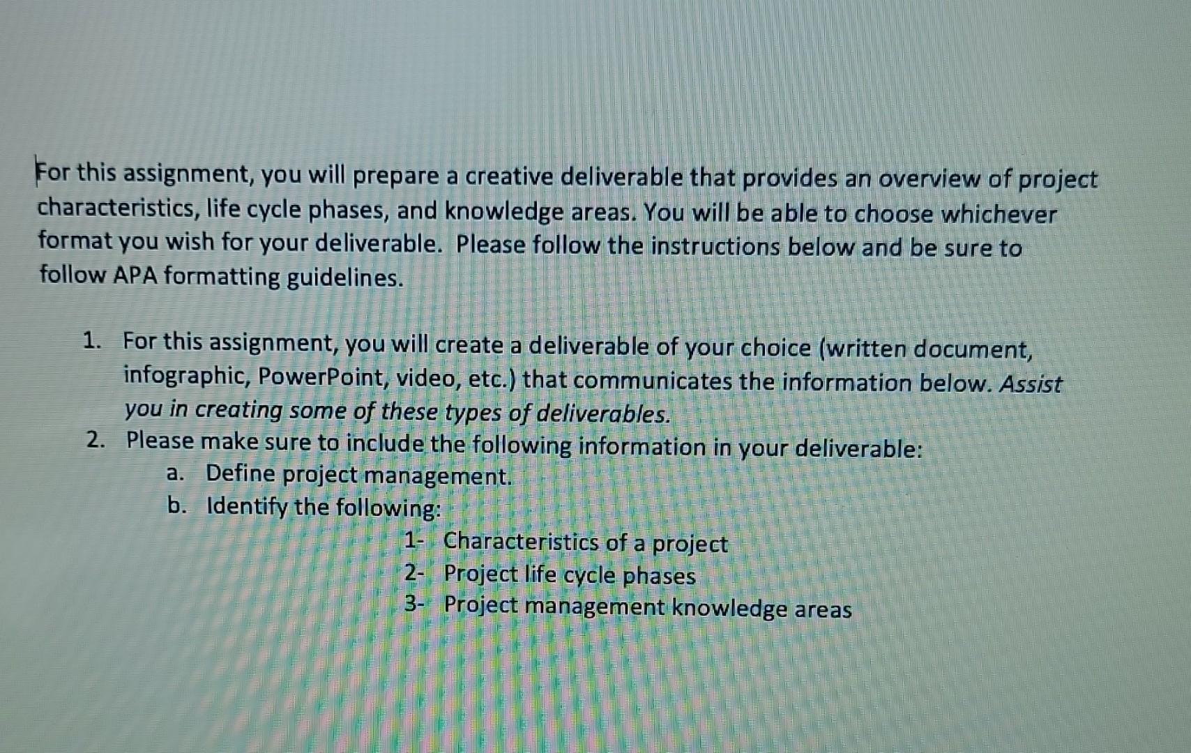 For this assignment, you will prepare a creative | Chegg.com