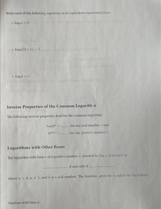 Solved 5.4: Logarithmic Functions and Models The common | Chegg.com
