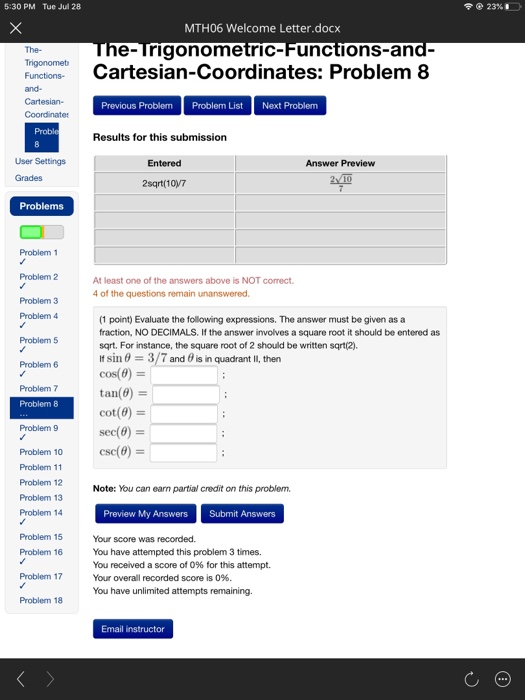 Solved 5:30 PM Tue Jul 28 @ 23% 0 X MTH06 Welcome | Chegg.com