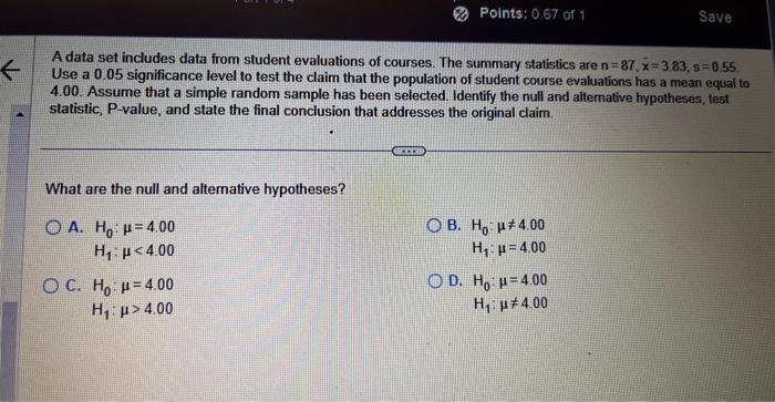 Solved A data set includes data from student evaluations of | Chegg.com