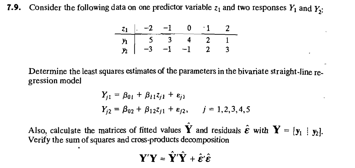 Solved 7.9. ﻿Consider the following data on one predictor | Chegg.com