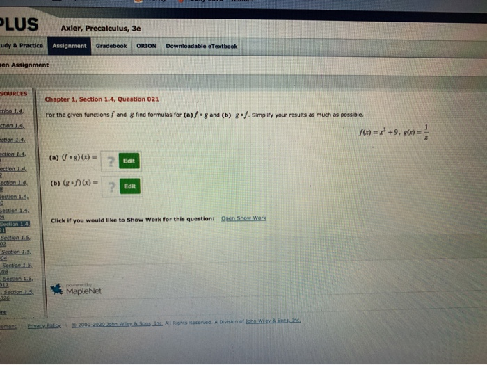 Solved PLUS Axler, Precalculus, 3e udy & Practice Assignment | Chegg.com