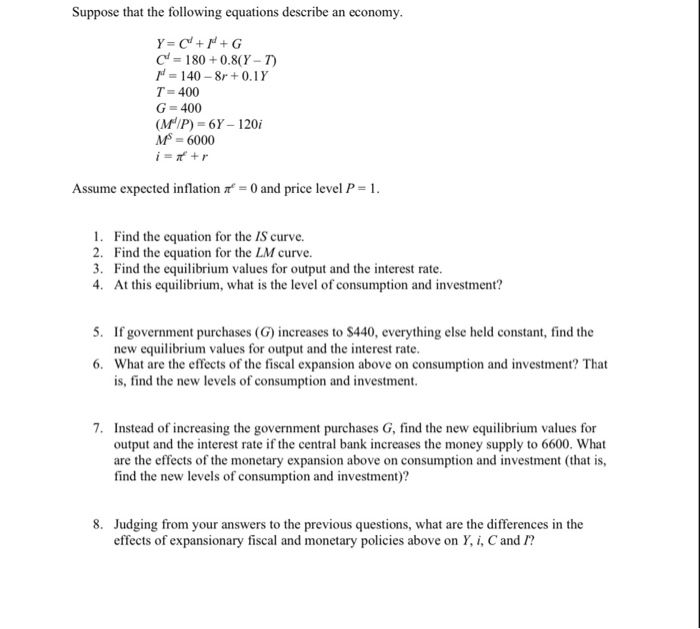 Solved Suppose that the following equations describe an | Chegg.com