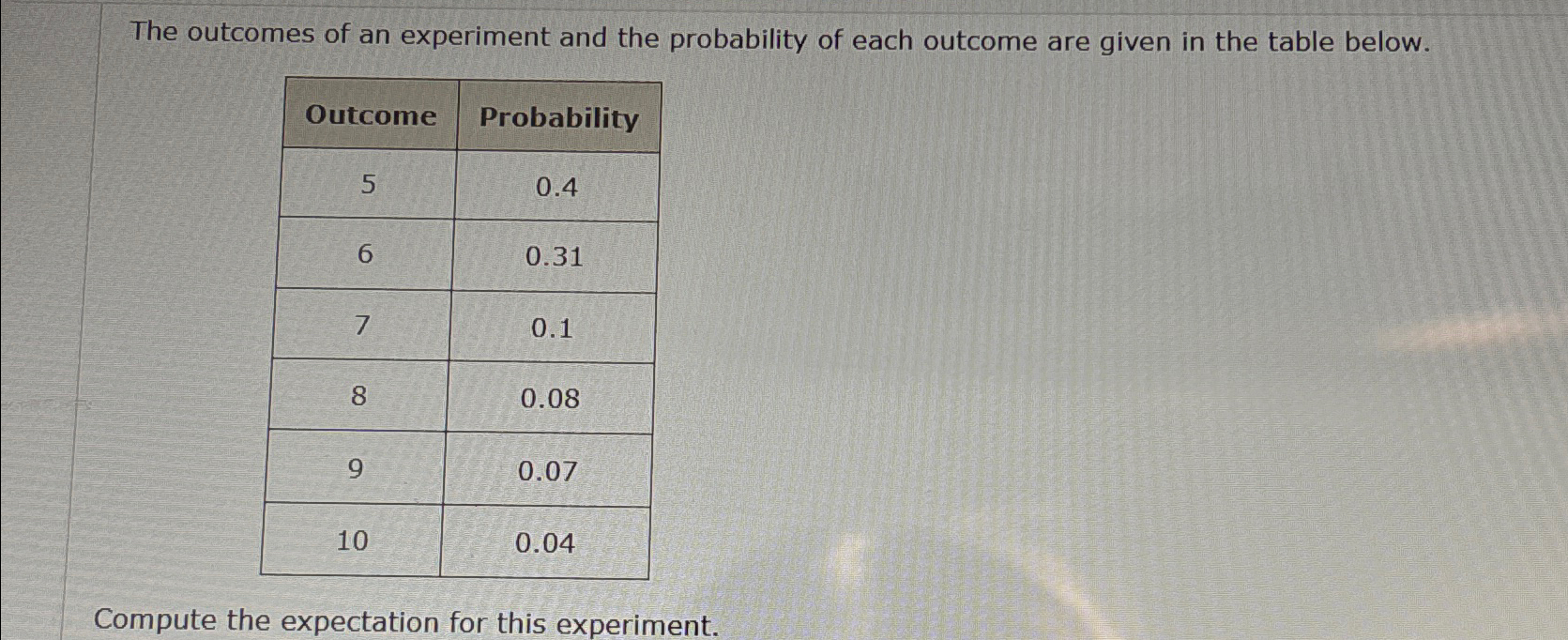 Solved The outcomes of an experiment and the probability of | Chegg.com