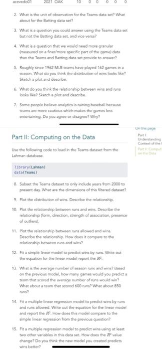 Part I: Understanding the Context of the Data 1. | Chegg.com
