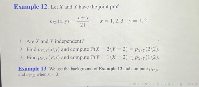 Solved Example 12: Let X and Y have the joint pmf | Chegg.com