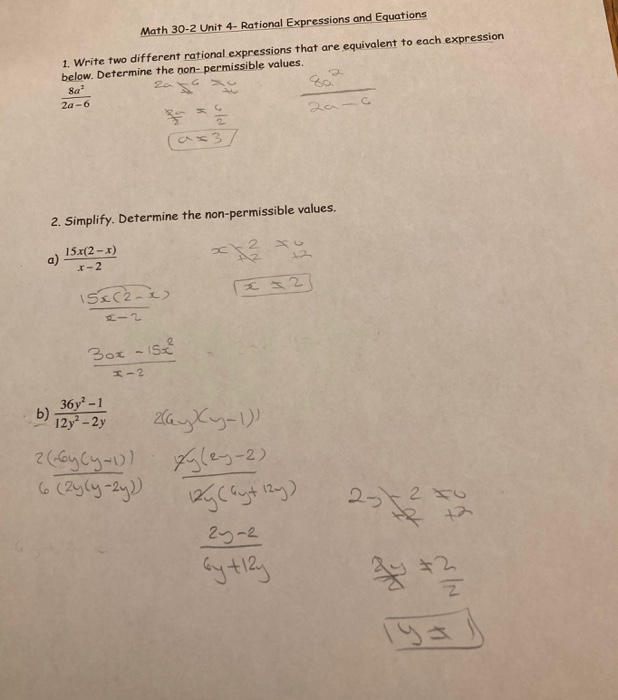 Solved Math 30-2 Unit 4- Rational Expressions and Equations | Chegg.com