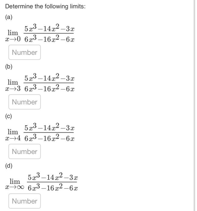 Solved Determine the following limits: (a) | Chegg.com | Chegg.com