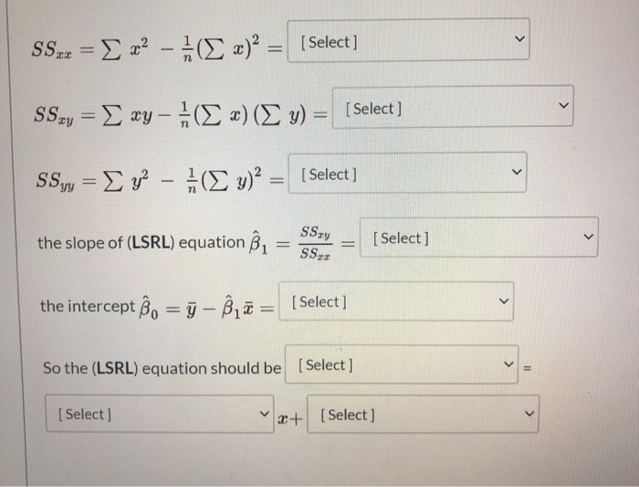 Solved Find Lease Squares Regression Line (LSRL) equation | Chegg.com