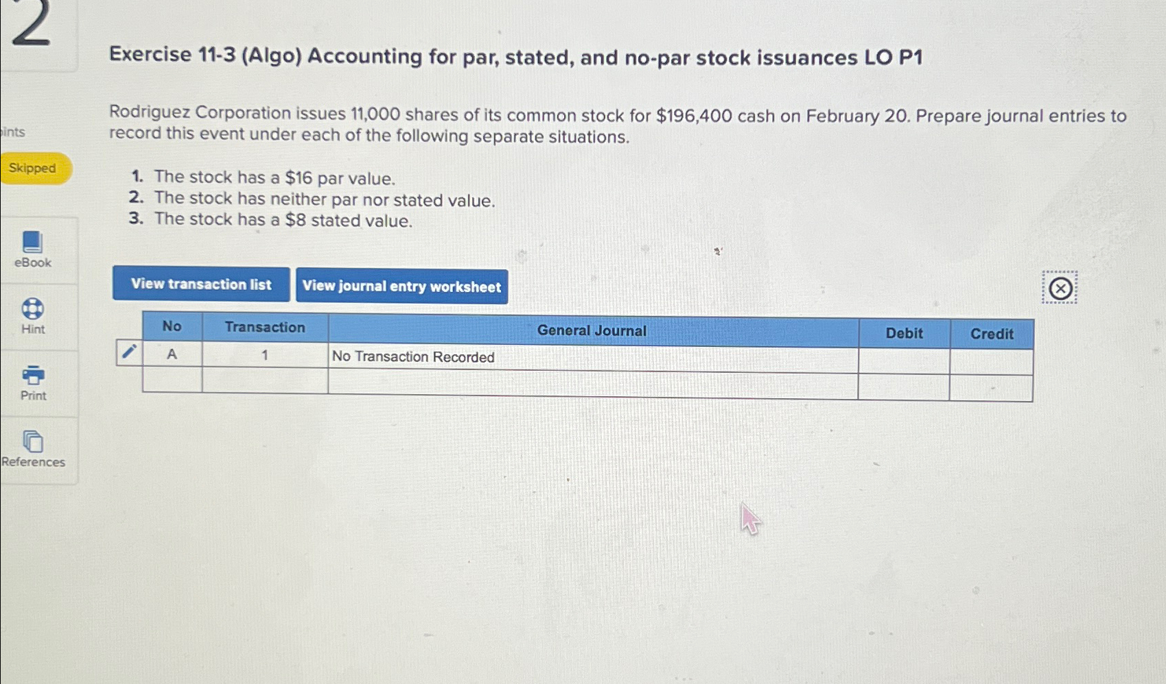 Solved Exercise 11-3 (Algo) ﻿Accounting for par, stated, and | Chegg.com