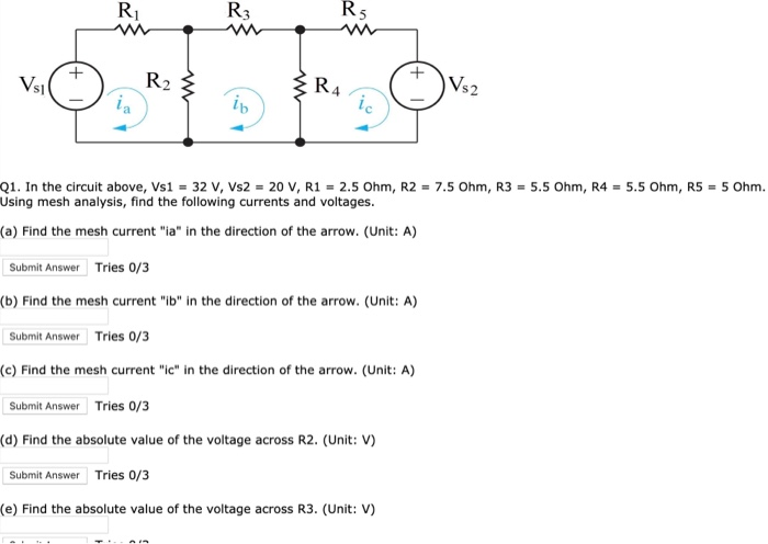 Solved R5 R3 R1 Vs2 { R4 R2 3 ia Vs1 ic Q1. In the circuit | Chegg.com