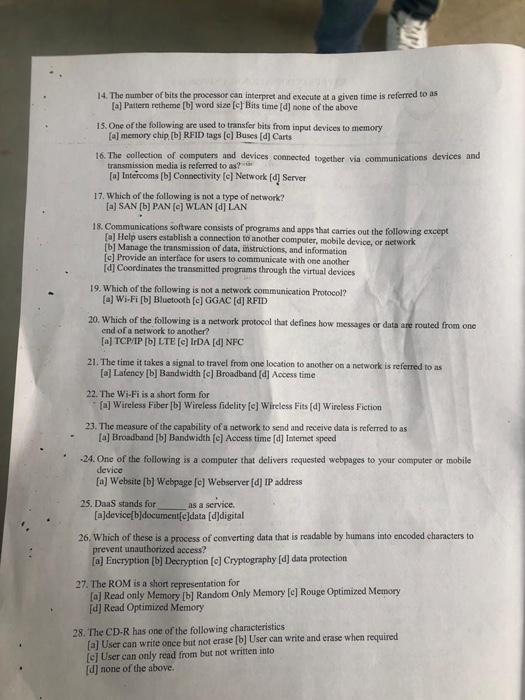 Solved 14. The number of bits the processor can interpret | Chegg.com