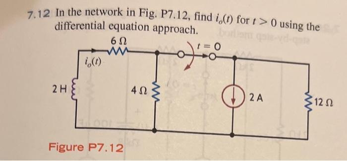 Solved 7.12 In the network in Fig. P7.12, find io(t) for t>0 | Chegg.com
