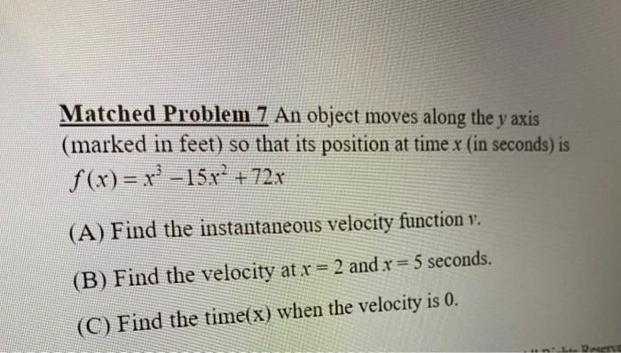 Solved Matched Problem 7 An object moves along the y axis | Chegg.com