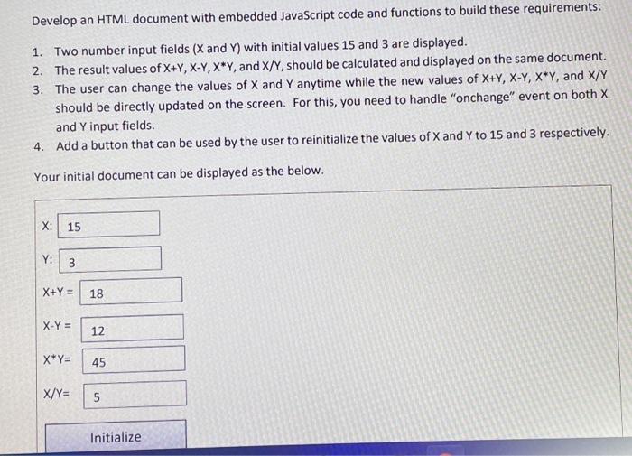 Solved Develop An Html Document With Embedded Javascript