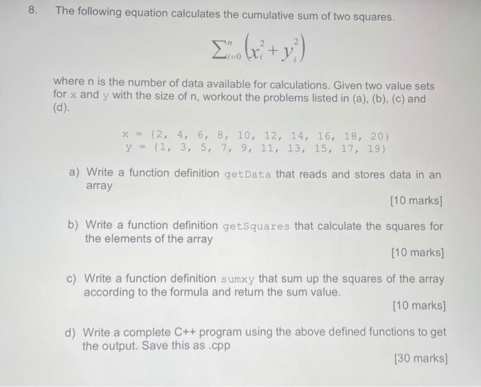 Solved 8. The following equation calculates the cumulative | Chegg.com
