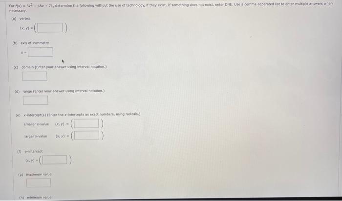Solved For f(x)=8x2+48x+71, determine the following without | Chegg.com