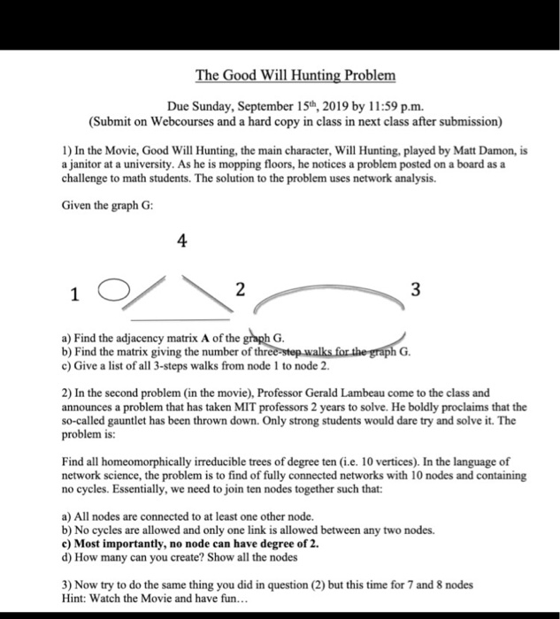 Solved The Good Will Hunting Problem Due Sunday, September | Chegg.com