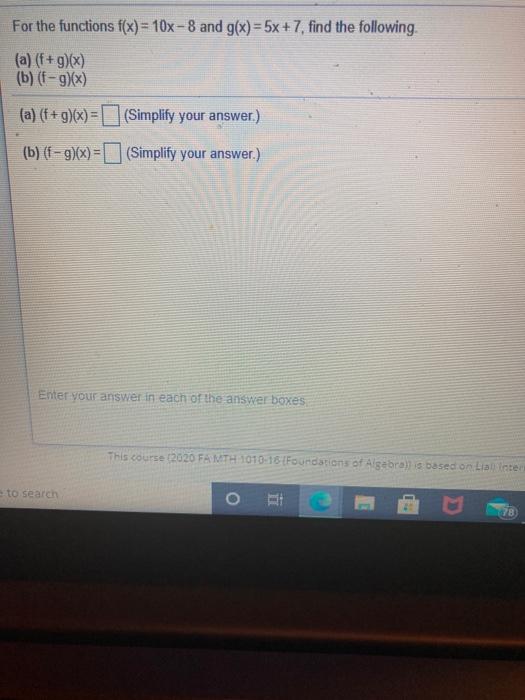 Solved For the functions f(x) = 10x-8 and g(x) = 5x + 7, | Chegg.com