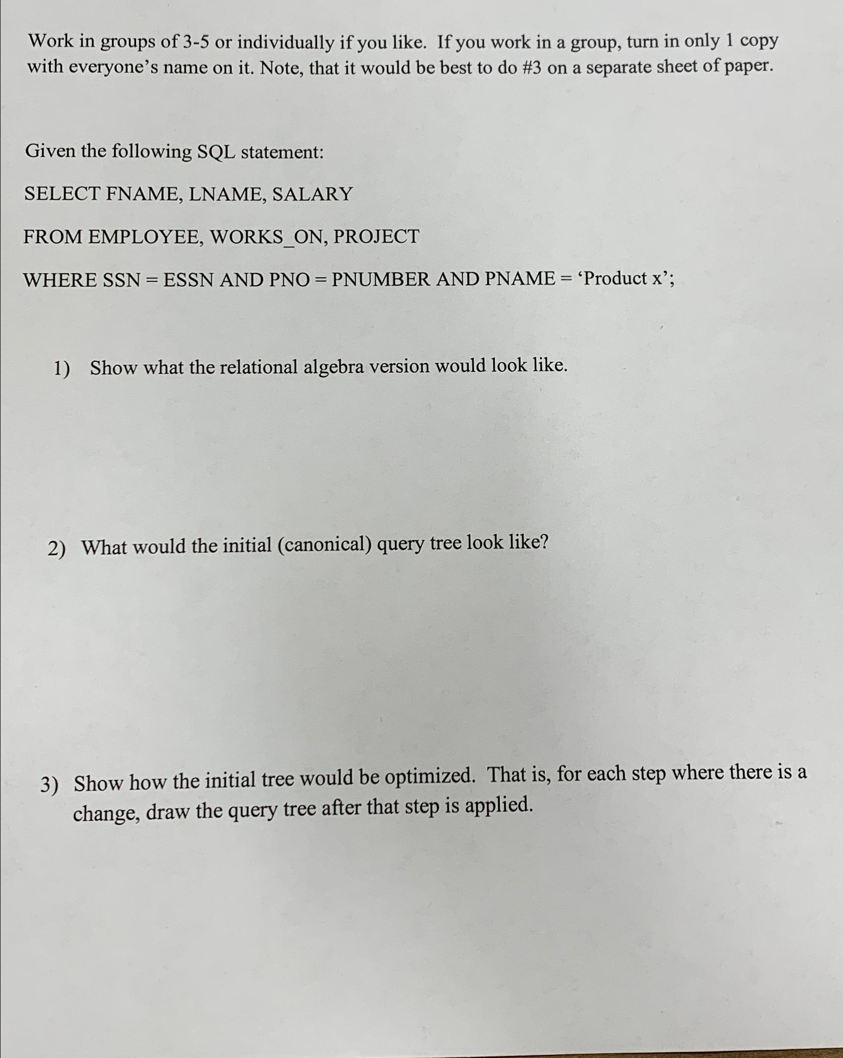 Solved Work in groups of 3-5 ﻿or individually if you like. | Chegg.com
