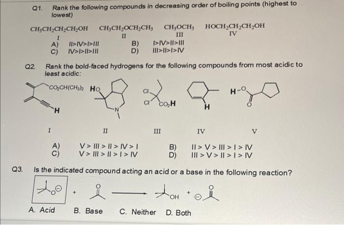 Solved A) II > IV >1>111 II B) >∣IV>11>1II D) III > II >1> | Chegg.com