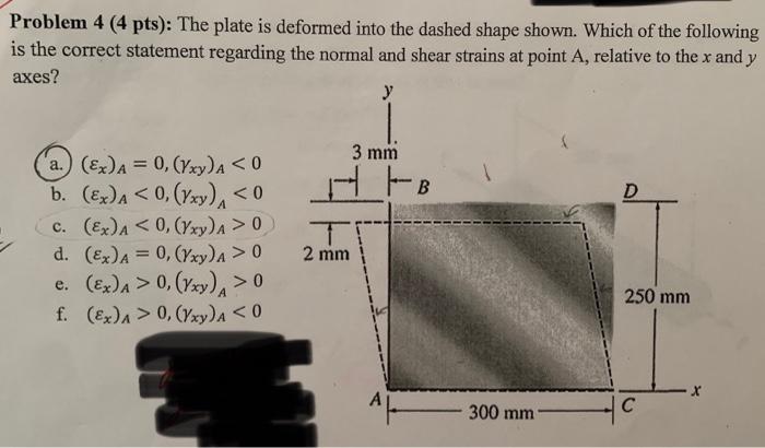 Solved Problem 4 (4 pts): The plate is deformed into the | Chegg.com