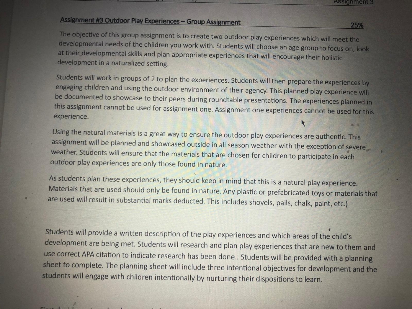 Solved Assignment #3 ﻿Outdoor Play Experiences - ﻿Group | Chegg.com
