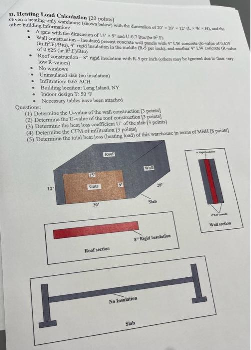 Solved D. Heating Load Calculation [ 20 points] other | Chegg.com