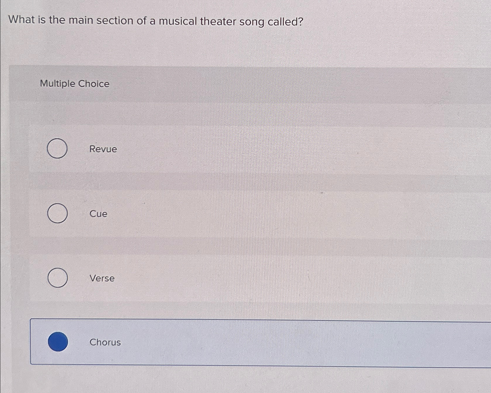 Solved What is the main section of a musical theater song | Chegg.com