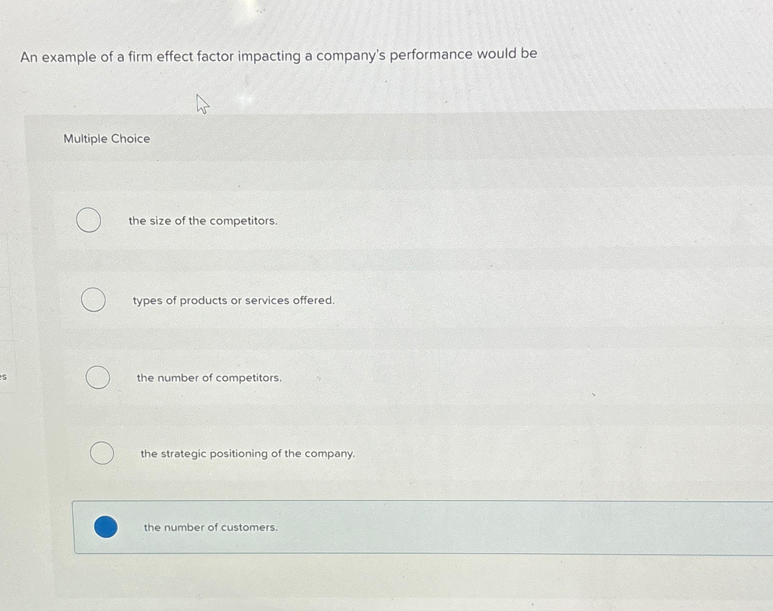 Solved An example of a firm effect factor impacting a | Chegg.com
